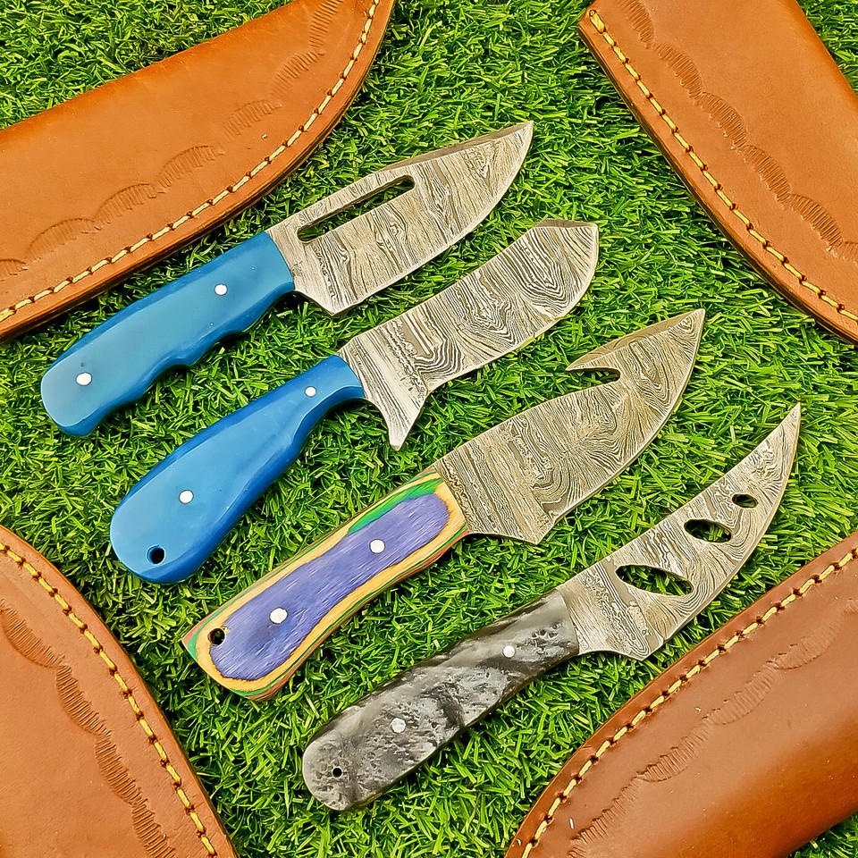 4 PCS Handmade Damascus Hunting Knives – Skinning & Camping Knife Set ...