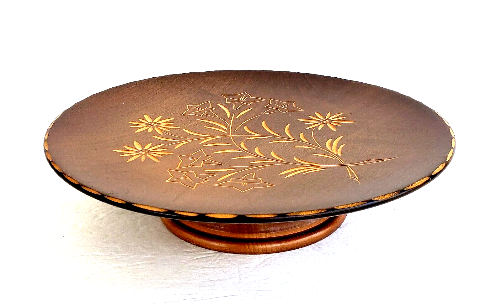 Musical Cake Stand Cuendet Swiss Music Box Wood Danish Modern Walnut ...