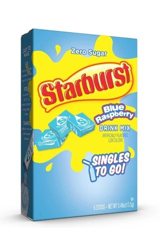 New (lot of 6 boxes STARBURST Blue Raspberry DRINK MIX SINGLES TO GO 36 ...