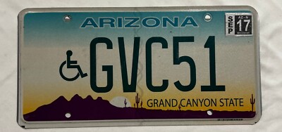 LICENSE PLATE ARIZONA GVC51 2017 HANDICAP | eBay