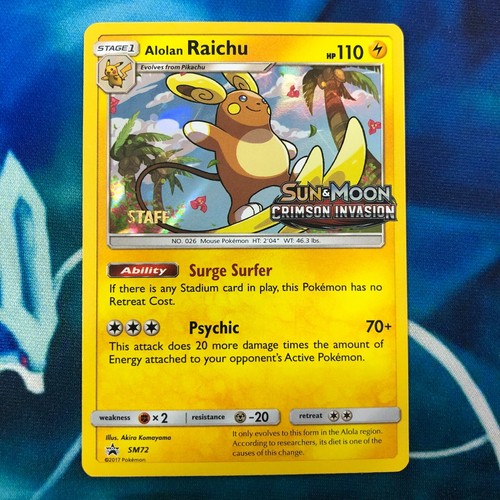 Alolan Raichu - SM72 - STAFF Prerelease Black Star Promo Rare Pokemon ...