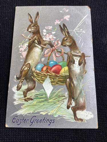 Vintage Embossed Easter postcard Anthropomorphic Bunny Rabbits Eggs ...