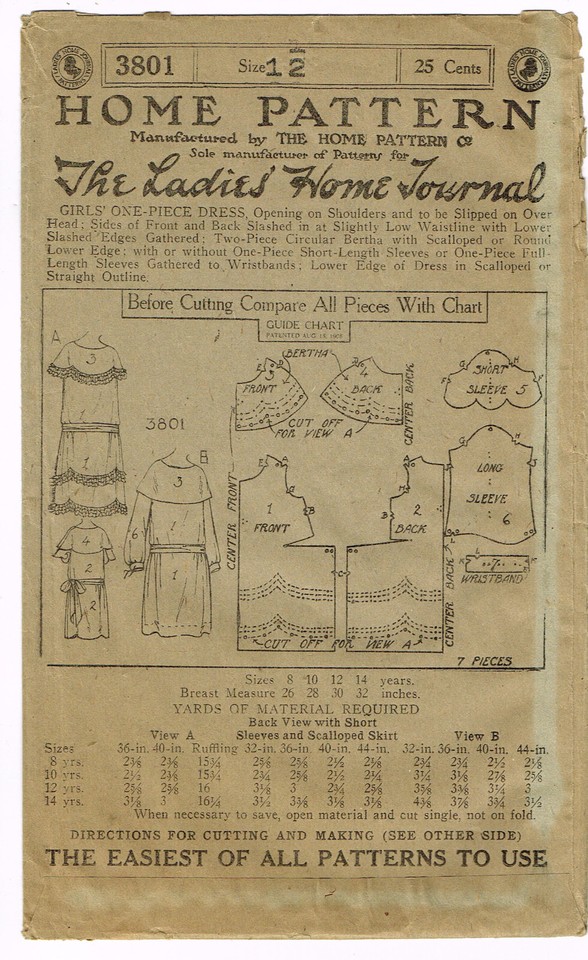 Ladies Home Journal 3801: 1920s Uncut Girls Party Dress Sz 12 VTG ...