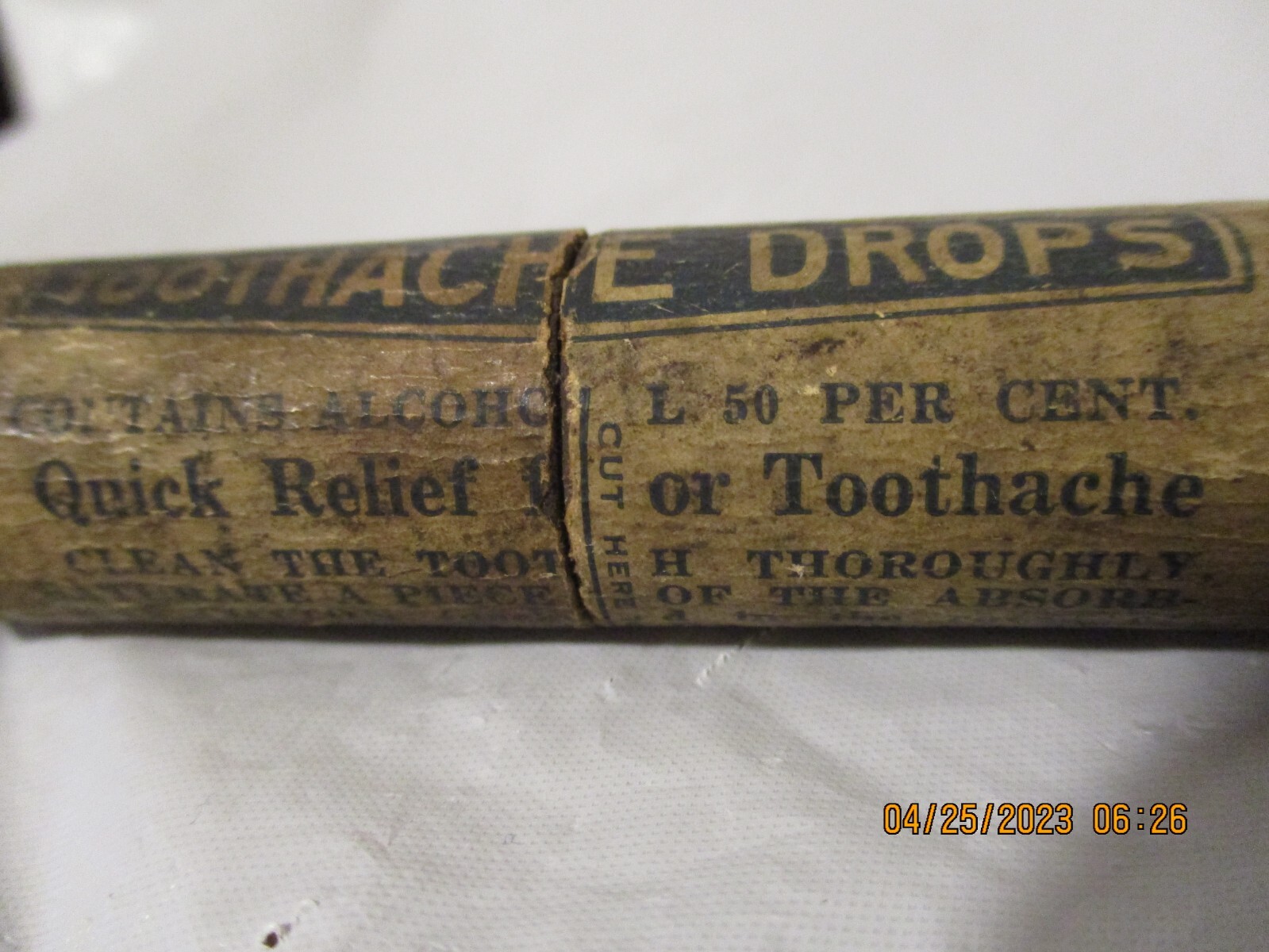 Vintage Antique "Toothache Drops" Wood & Paper Cylinder Container ...