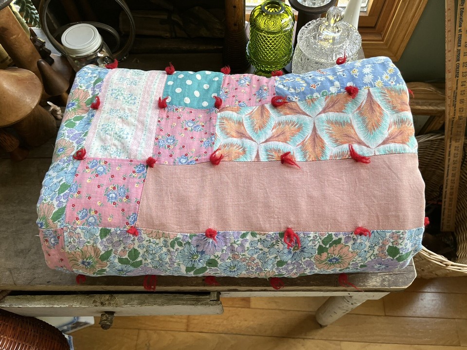 ANTIQUE 80” X 73“ QUILT PATCHWORK 4 BLOCKS HANDMADE GRANDMA QUILT ...