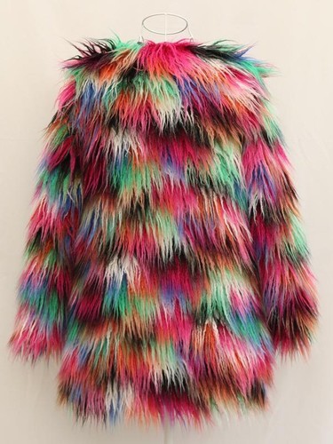 Women's Multicolor Luxury Faux Grass Coat Medium Long Warm Fashion ...