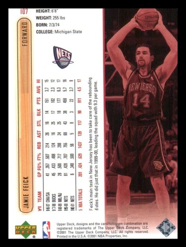 2001-02 Upper Deck New Jersey Nets NBA Basketball Card #107 Jamie Feick ...