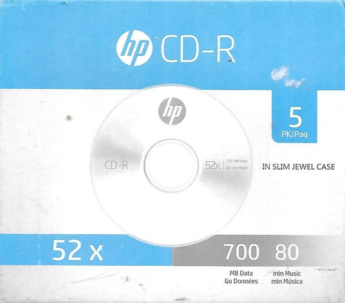 HP CD-R 5 Pack 52X 700 MB Data 80min Music In Slim Jewel Cases NEW | eBay