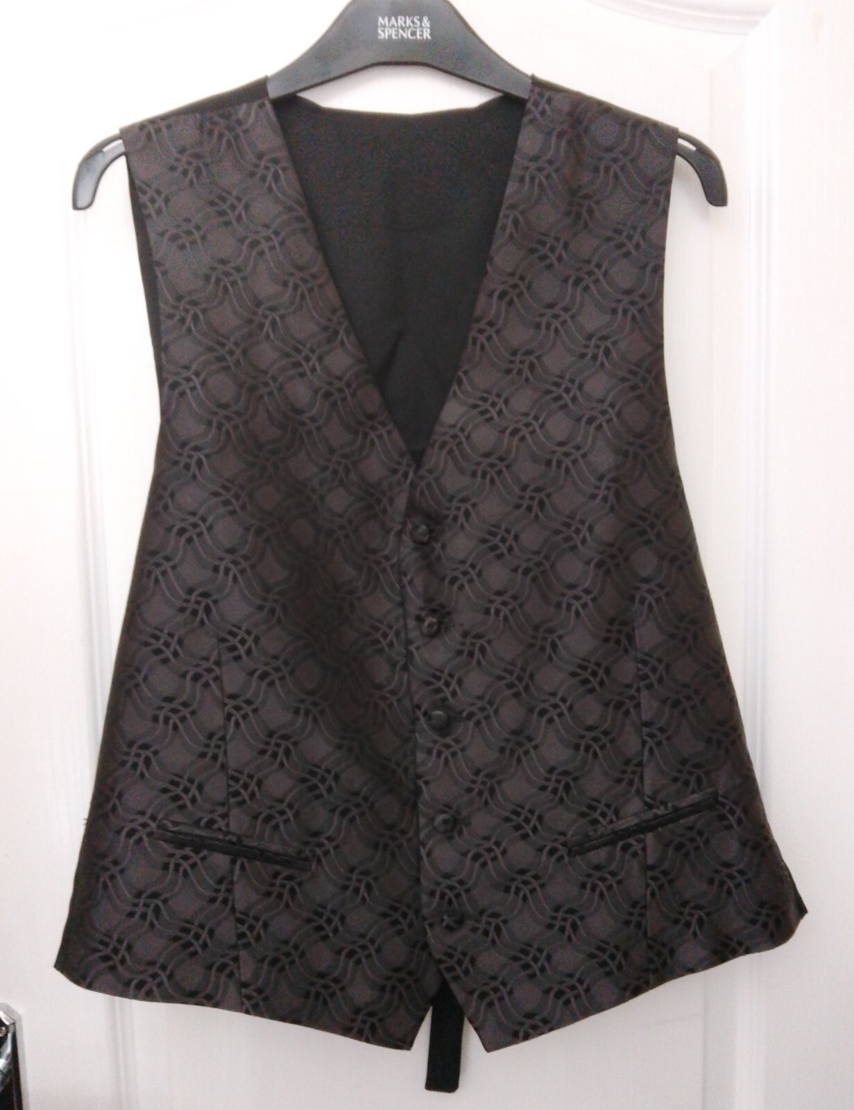 Marks & Spencer Mens Slate Black Grey Patterned Waistcoat 43" Chest ...