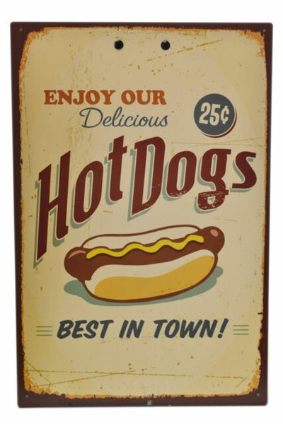 Large Vintage-style Distressed Metal Hot Dog 25c Retro Diner Wall Sign ...
