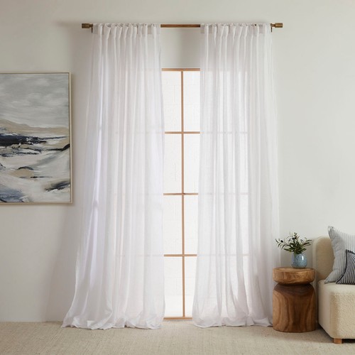 Washed Linen White Sheer Curtain Set of 2 | eBay Australia