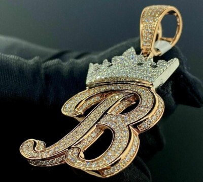 2Ct Round Simulated Diamond "B" Initial Letter Pendant 925 Two Tone ...