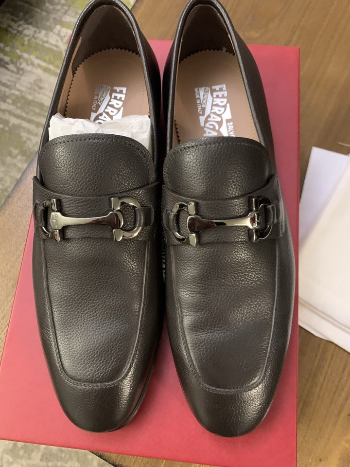 New Auth Salvatore Ferragamo Men Brown Leather Moon Piper Moccasin ...