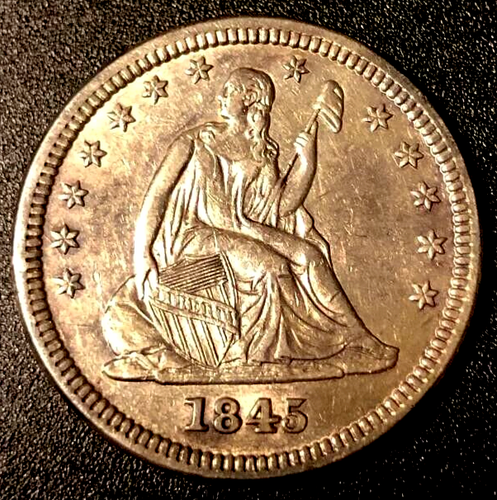 US, Liberty Seated, 1845, Quarter, Near Uncirculated silver coin, High ...