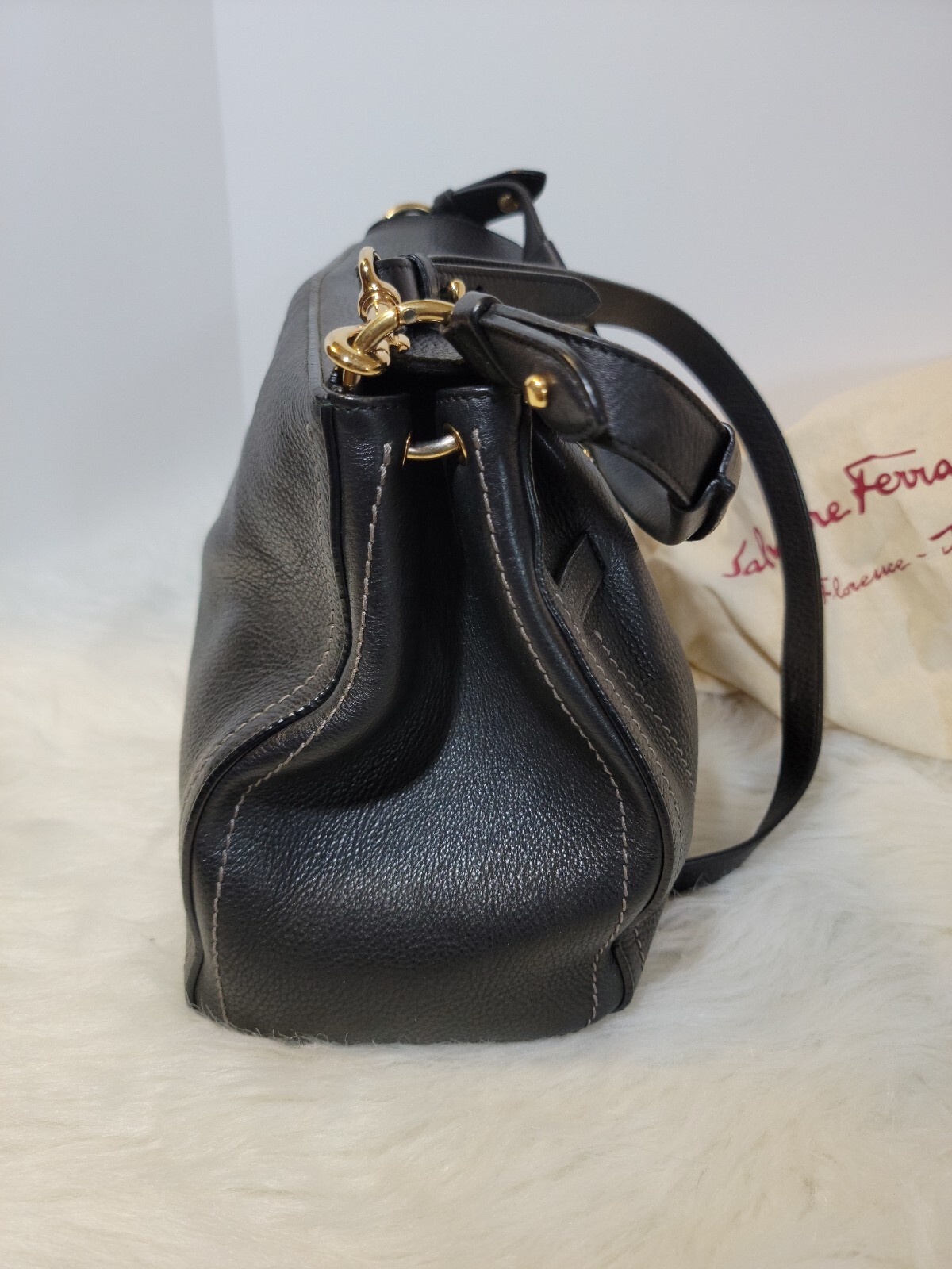Ferragamo Fara Satchel Large Black Leather Cross Body Handle Hand Bag ...