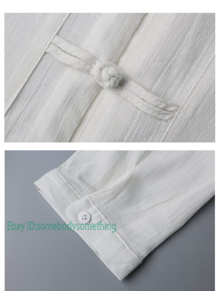 Mens Summer Chinese Style Frog Button Cotton Linen 3/4 Sleeve Shirt ...