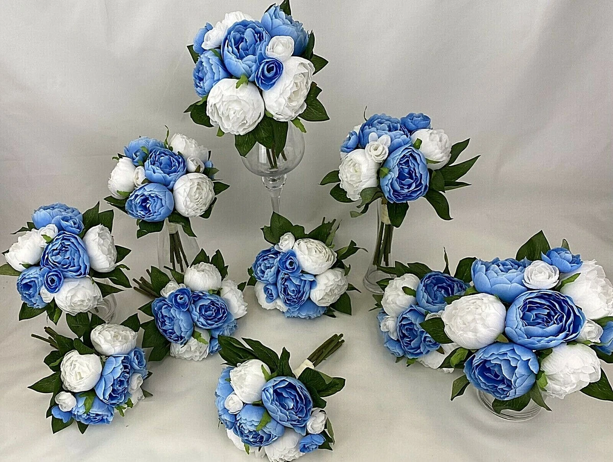 White Roses With Blue Tips Bouquet