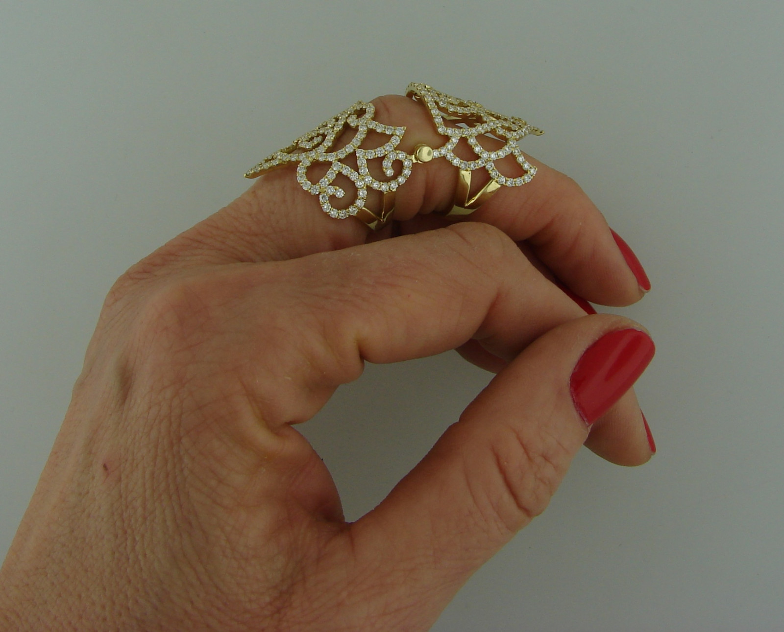 Trendy DIAMOND YELLOW GOLD FULL-FINGER RING Wide Band Chic | eBay