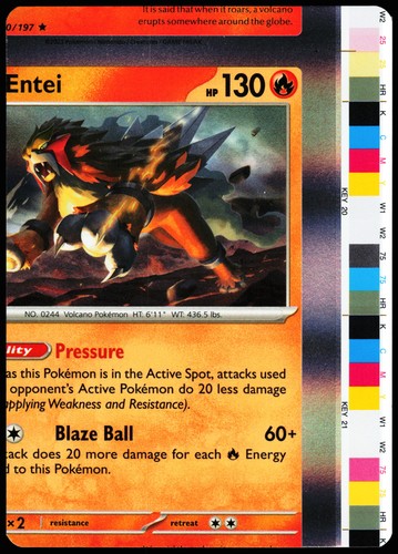 Pokemon Card - Error Miscut NFC Entei Obsidian Flames 030/197 Holo Rare ...