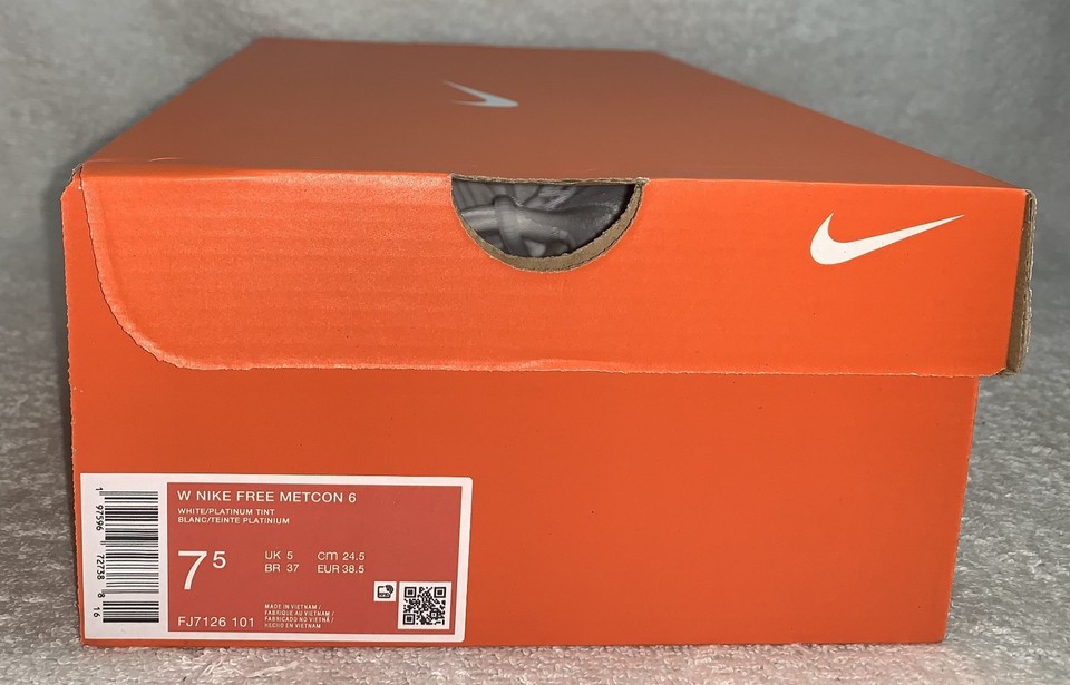 WOMEN'S NIKE FREE METCON 6 TRAINING SHOES SZ 7.5 NIB WHITE PLATINUM ...