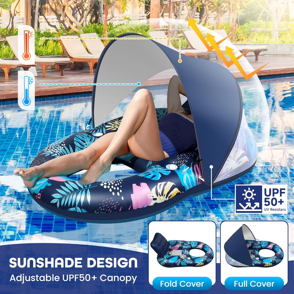 Inflatable Pool Floats with UPF50+ Canopy-Removable-120° Adjustable ...