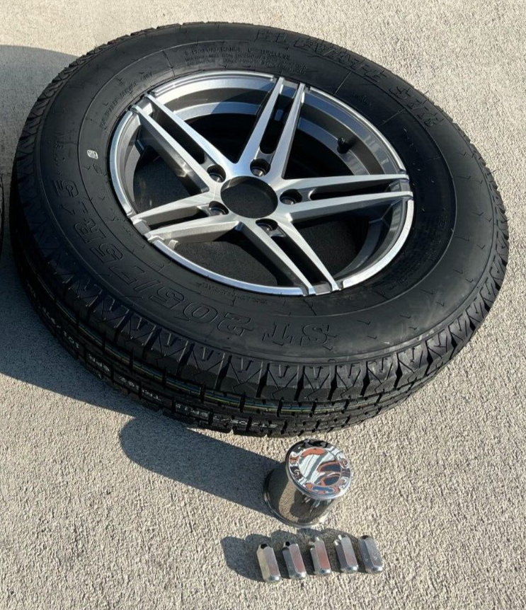 15" 5x4.5" Aluminum Gun Metal Trailer Rim Tire Wheel Assembly 205/75R15 ...