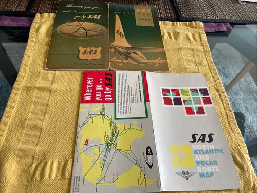 SAS Scandinavian Airlines 50s route map fold outs lot of 2 -Europe/n ...