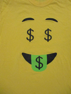 M yellow MONEY FACE t-shirt - SMILEY - dollar signs - green tongue | eBay