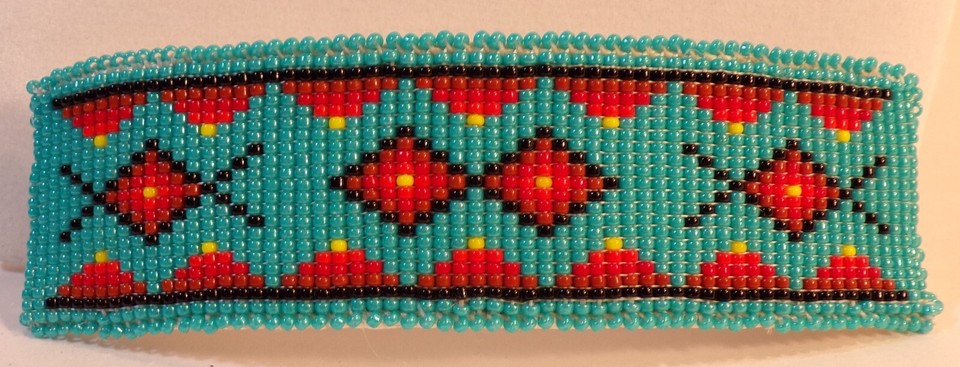 Western Apache blue red yellow seed bead barrette hair clip Native ...