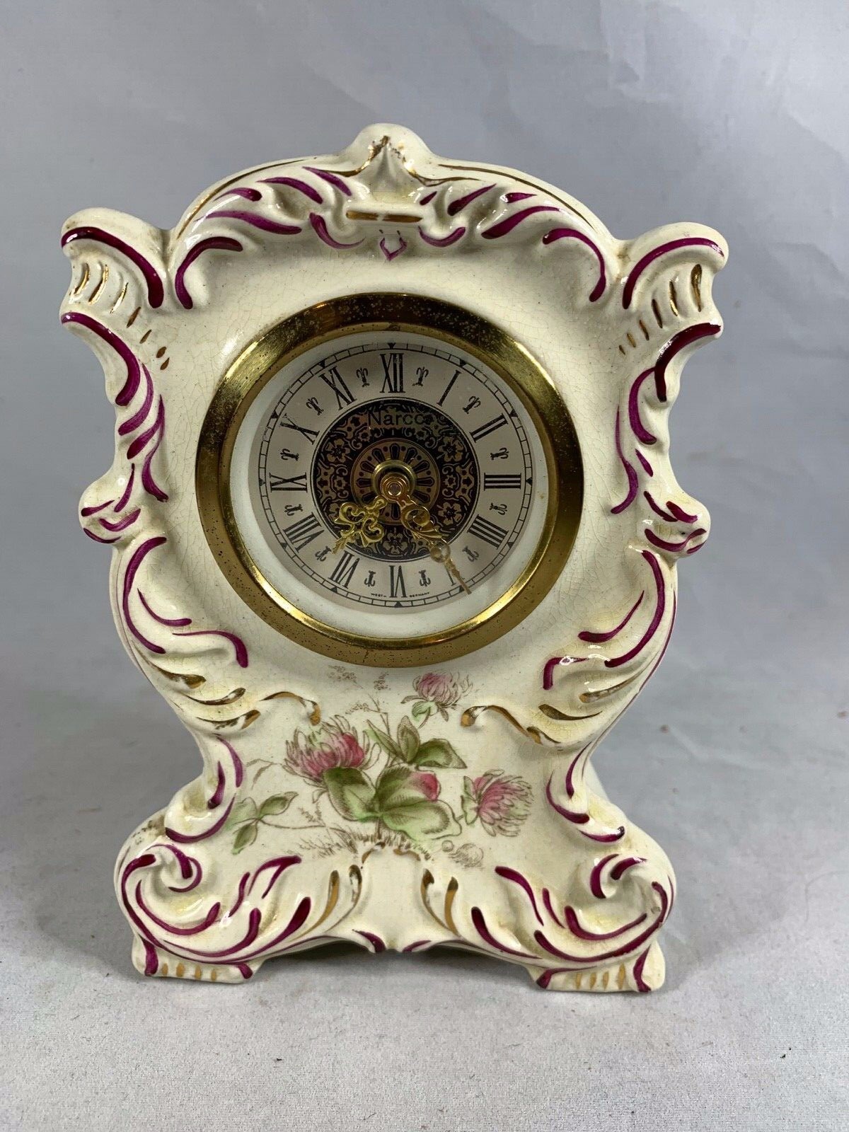 WORKS Porcelain Mantle Clock Pelican / Narco Windup Movement / 3620 | eBay