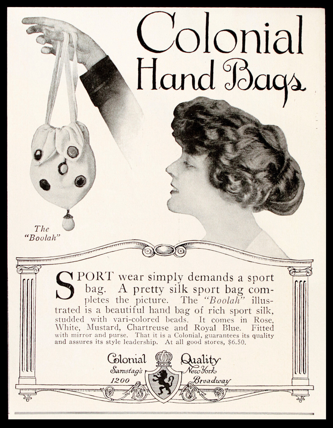 1917 COLONIAL HAND BAGS Boolah Silk Purse Women's Fashion Orig Vtg ...