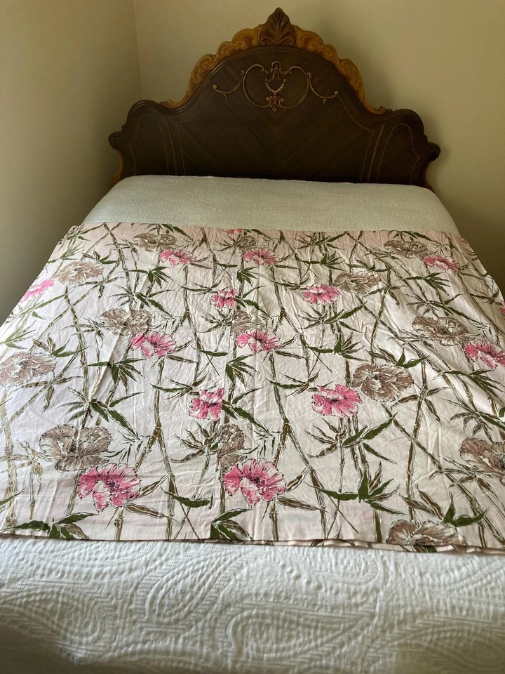 Tropical Floral & Bamboo Mid-Century Curtain Panel ~ Pinch-Pleat Pink ...