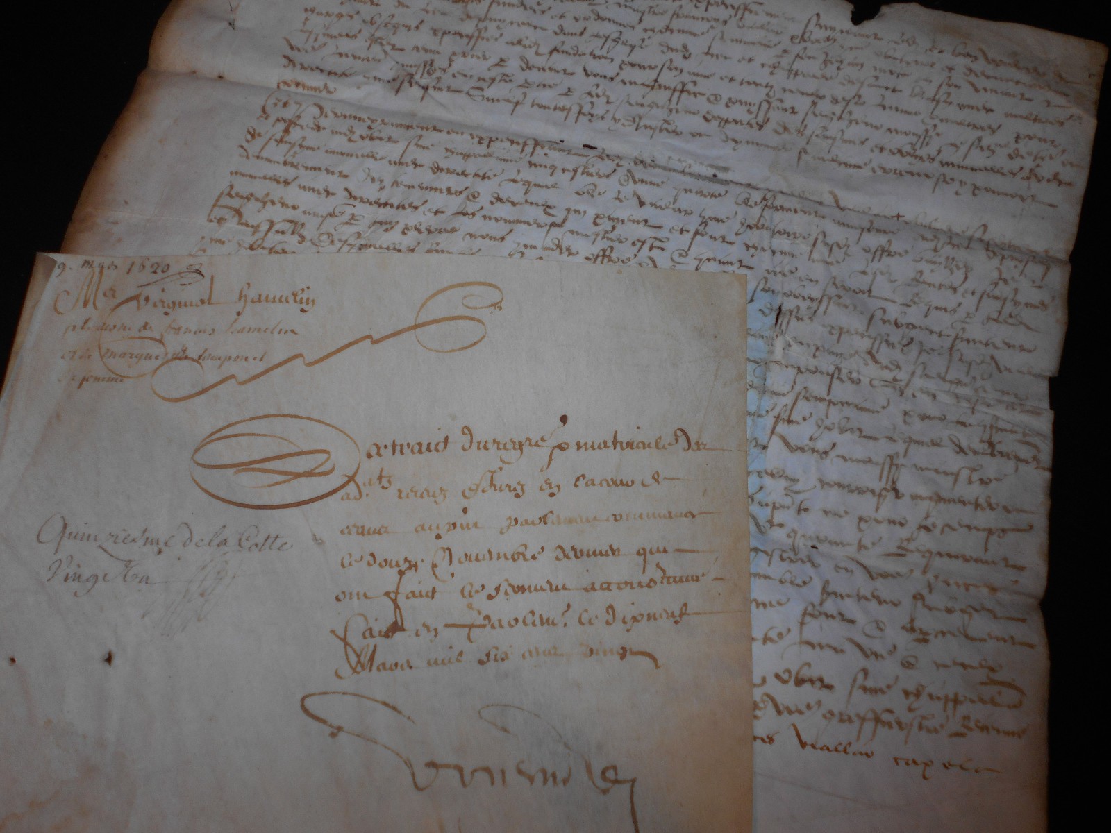 1620 lot of 2 antique parchment documents handwritten manuscripts ...