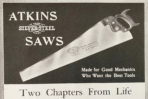 1906 E.C.ATKINS&CO.Vtg Silver Steel Hand Saw Print Ad~Mancave Tool Wood ...