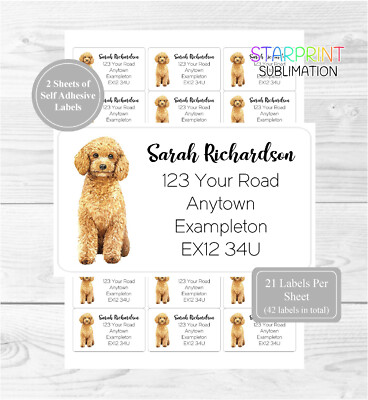 Poodle (Apricot) Dog Personalised Address Labels, 42 Custom Return ...