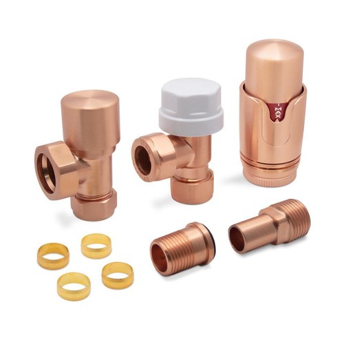 Radiator Towel Rail Valves Angled Copper Thermostatic TRV Central ...