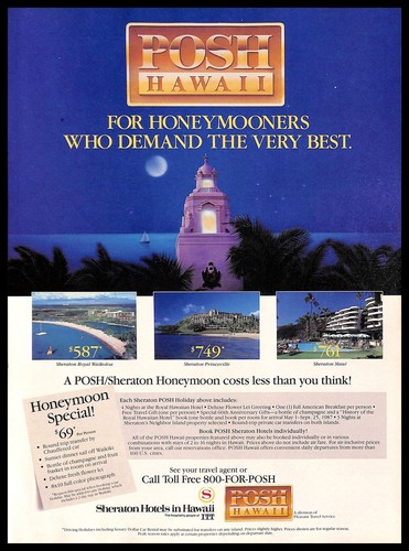 1987 Sheraton Hotels Posh Hawaii Vintage PRINT AD Honeymoon Vacation ...