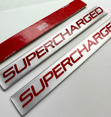 2 - NEW Embossed Aluminum SUPERCHARGED Badge Emblem SUPERCHARGED Silver ...