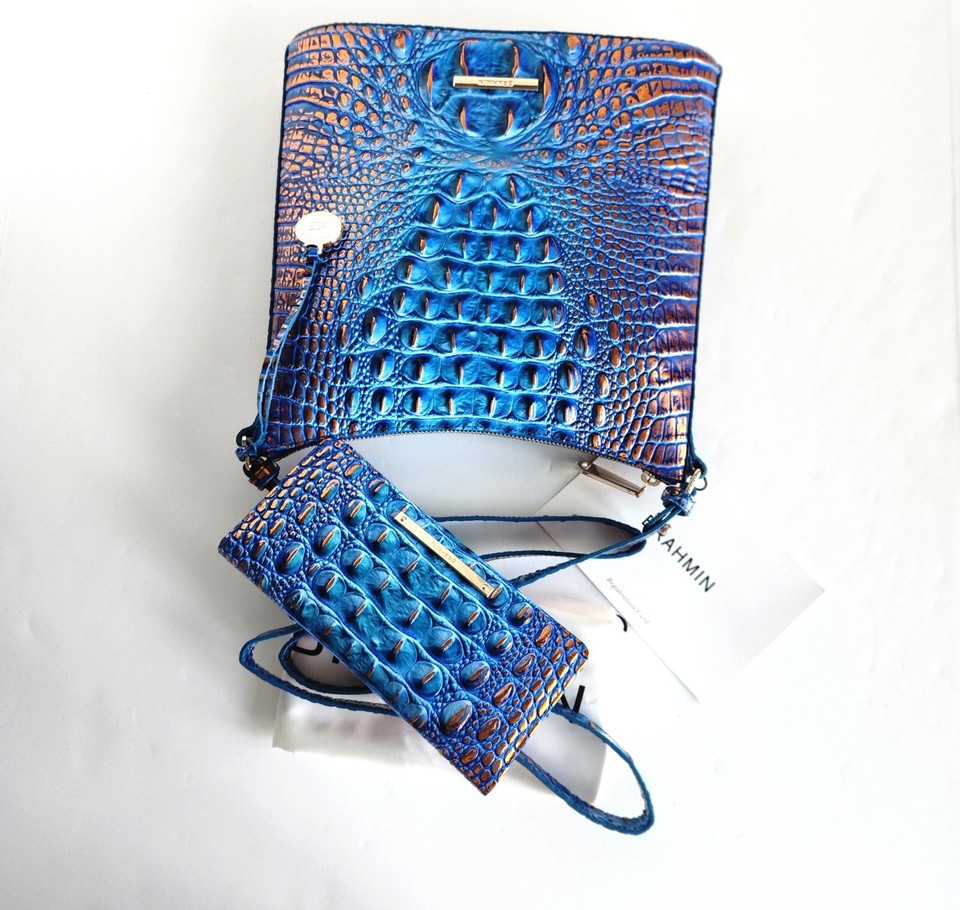 🌹 Brahmin Katie Crossbody Deep Azure Leather Messenger Bag + Bi-fold ...