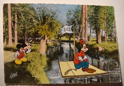 Walt Disney.France. Mickey Mouse ,Goofy on raft with SOS flag.Creased ...