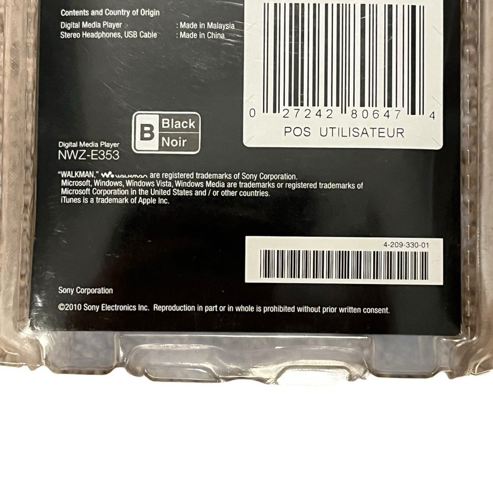 RARE Sony Walkman 4GB MP3 Digital Music Player Back NWZ-E353BMC2 NEW ...