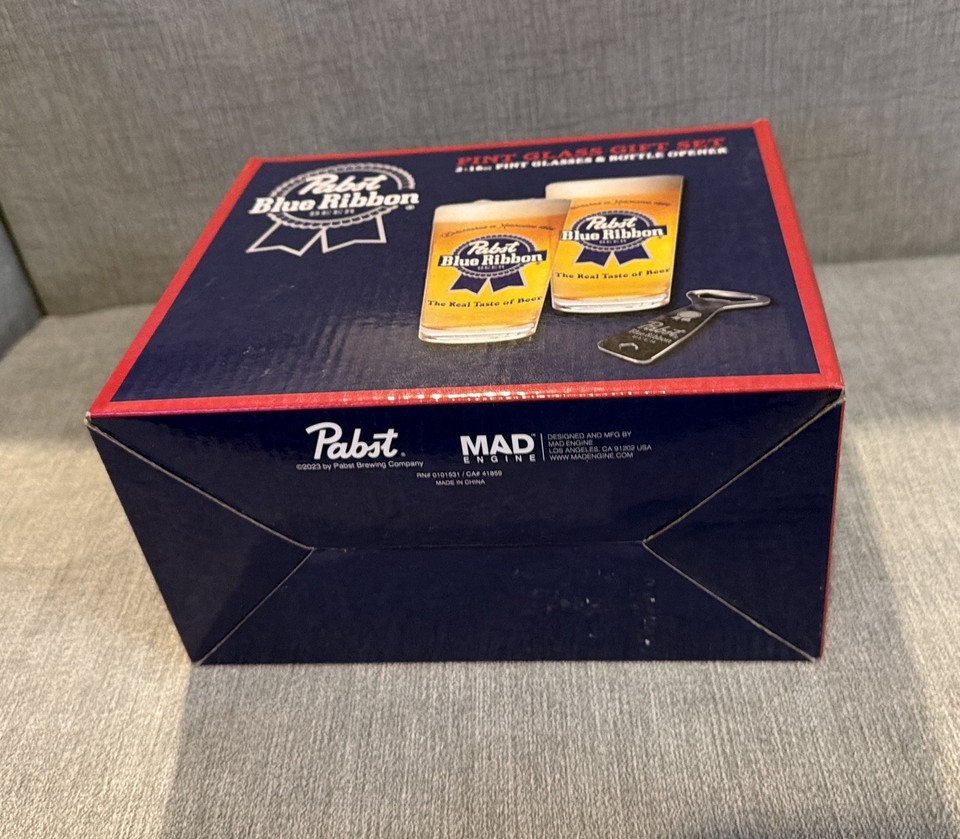 New! Pabst Blue Ribbon Pint Glass Set (2) 16oz Beer Pint Glasses w ...