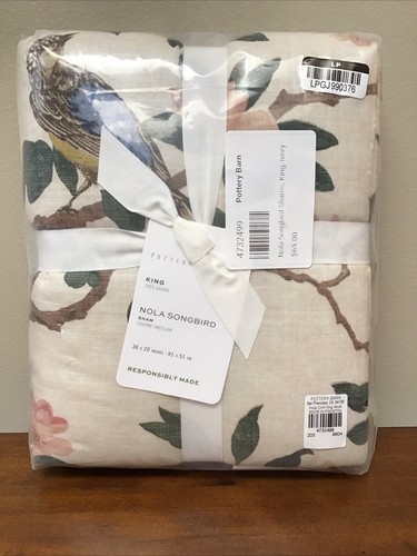 NEW Pottery Barn Nola Songbird Comforter Sham IVORY Birds KING 36x20 ...