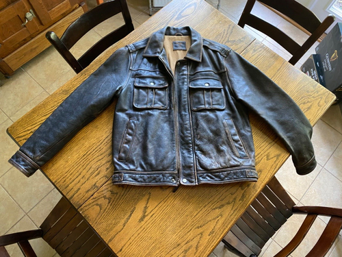 Vintage Trailer Mens M Leather Trucker Motorcycle Jacket - dark brown ...