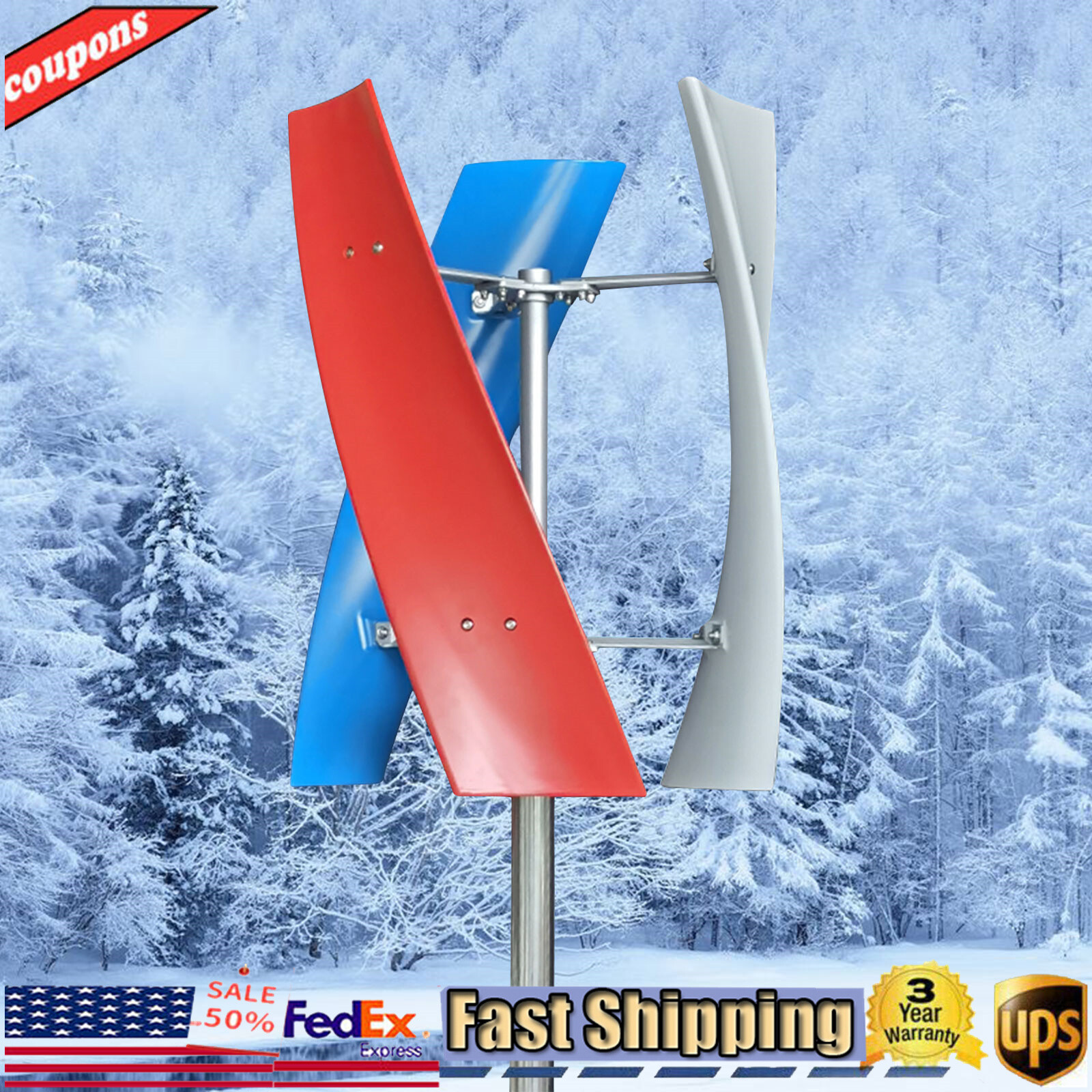 3-Blade Wind Turbine Generator Vertical Wind Power Device w/ Controller ...