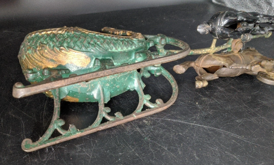 Antique Hubley ? Cast Iron 2 Horse-Drawn Sleigh Sled with a Lady Driver ...