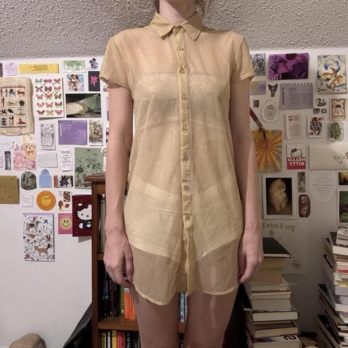 American Apparel Cali Sun & Fun Sparkly Golden Button Up Dress/Shirt | eBay