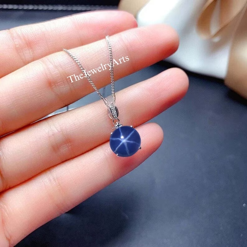 Handmade 925 Sterling Silver Blue Star Sapphire Necklace Women Pendant ...