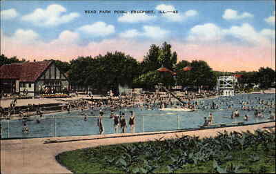 Freeport Illinois IL Read Park Swimming Pool Vintage Postcard | eBay