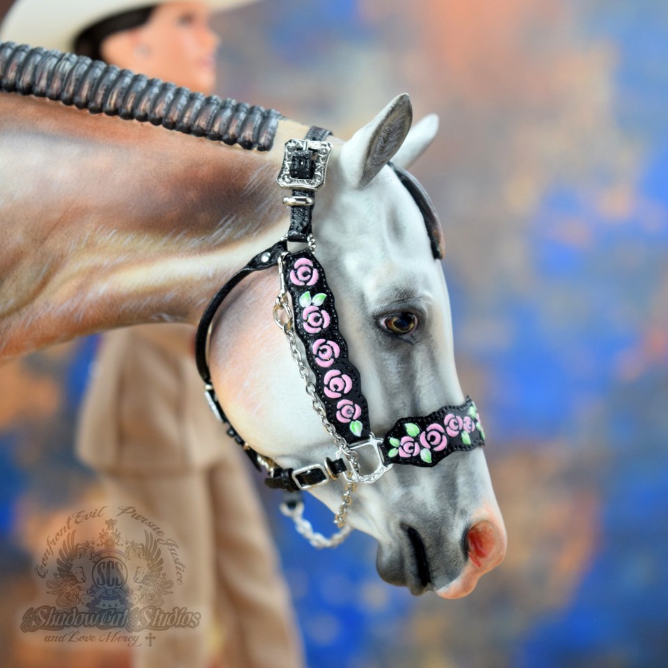 Model Horse Show Halter BLACK with Pink Roses Western fits Breyer Peter ...